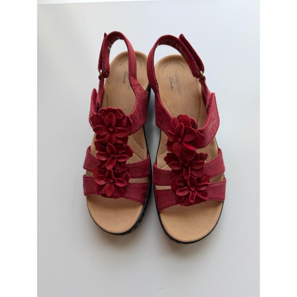Clarks | Shoes | Clarks Merliah Sheryl Red Floral Wedge Sandals Womens ...